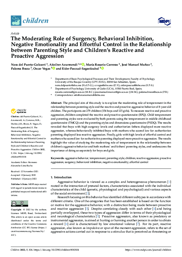 (PDF) The Moderating Role of Surgency, Behavioral Inhibition, Negative Emotionality and ...