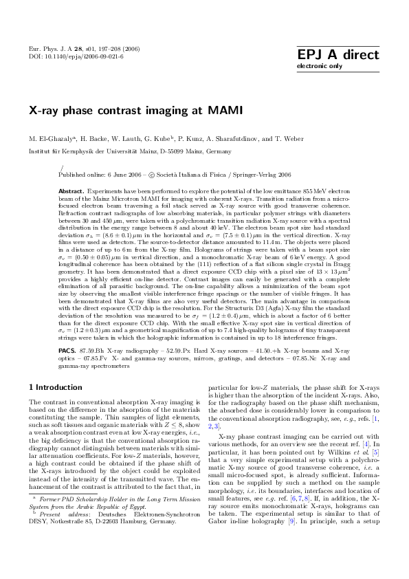(PDF) X-ray phase contrast imaging at MAMI