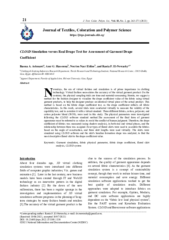 (PDF) CLO3D Simulation versus Real Drape Test for Assessment of Garment ...