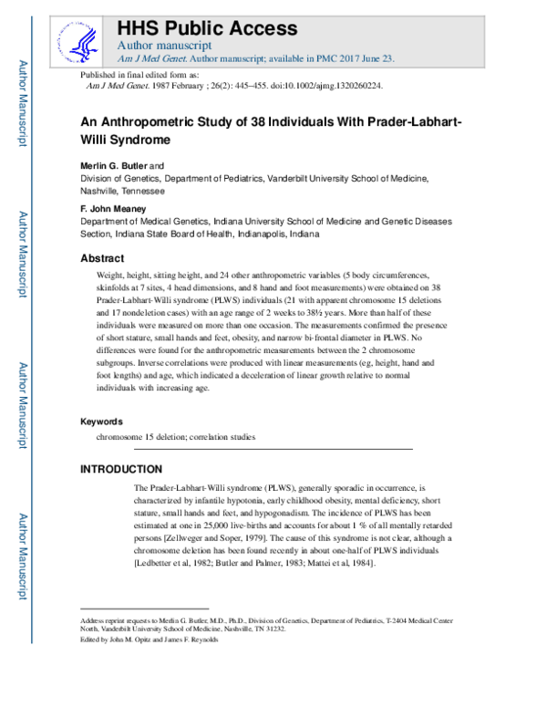 (PDF) An anthropometric study of 38 individuals with Prader-Labhart ...
