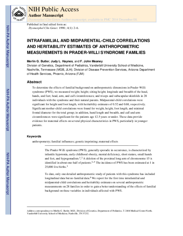 (PDF) Intrafamilial and Midparental-Child Correlations and Heritability ...