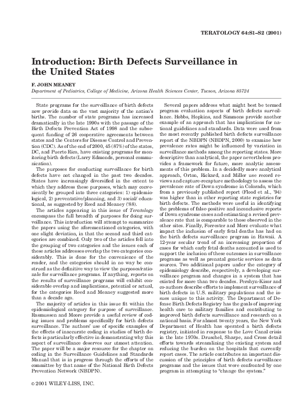 (PDF) Introduction: Birth defects surveillance in the United States ...