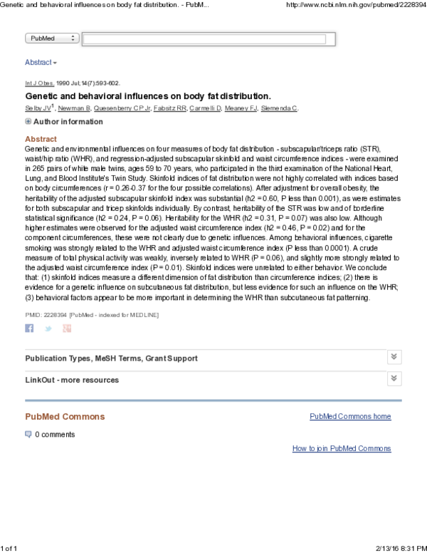 (PDF) Genetic and behavioral influences on body fat distribution