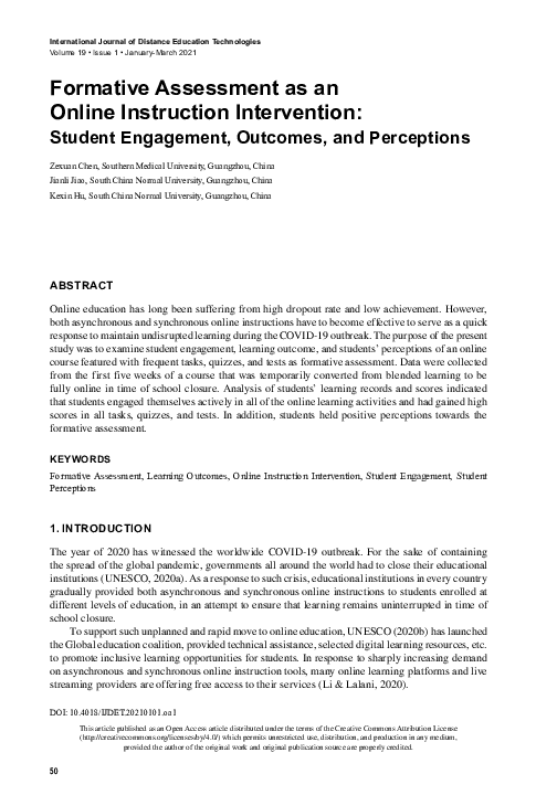 (PDF) Formative Assessment as an Online Instruction Intervention