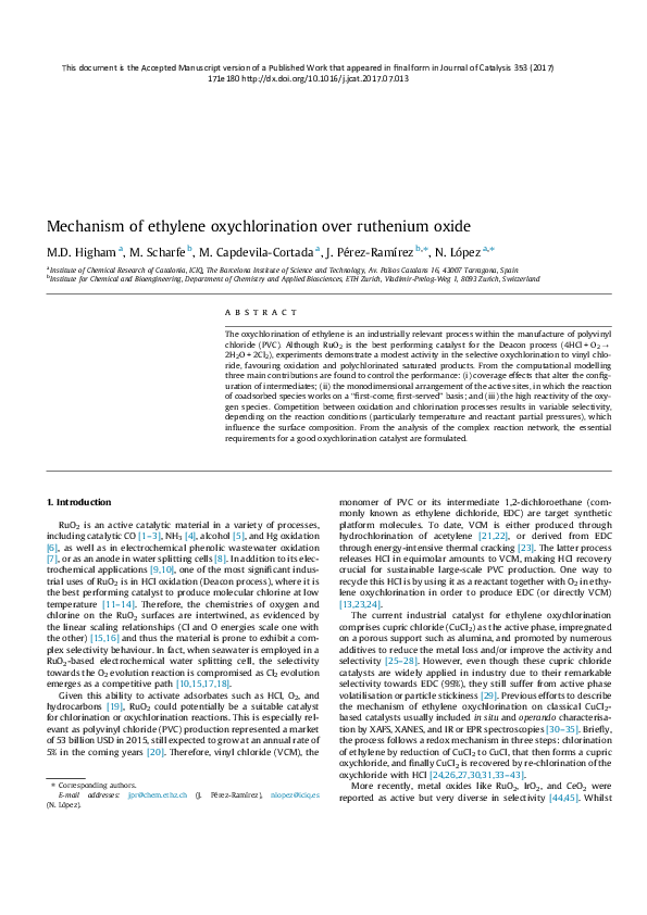 (PDF) Mechanism of ethylene oxychlorination over ruthenium oxide