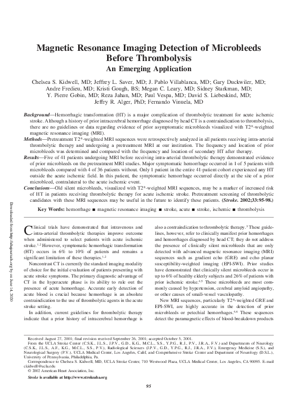 (PDF) Magnetic Resonance Imaging Detection of Microbleeds Before ...