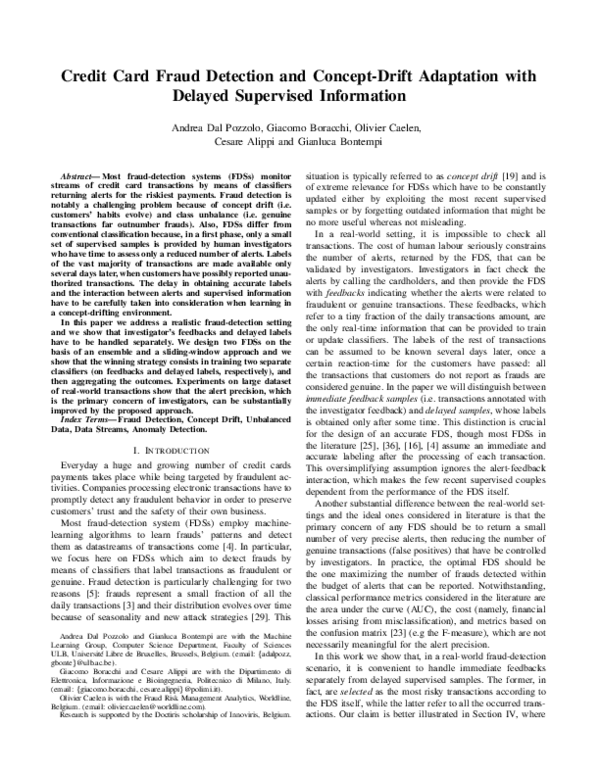 (PDF) Credit card fraud detection and concept-drift adaptation with delayed supervised information