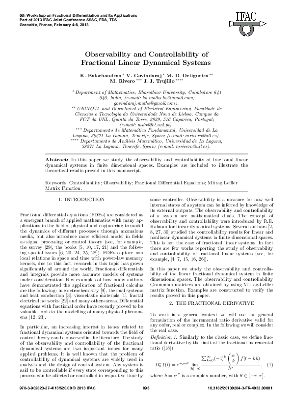 (PDF) Observability and controllability of fractional linear dynamical systems