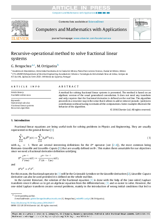 Pdf Recursive Operational Method To Solve Fractional Linear Systems