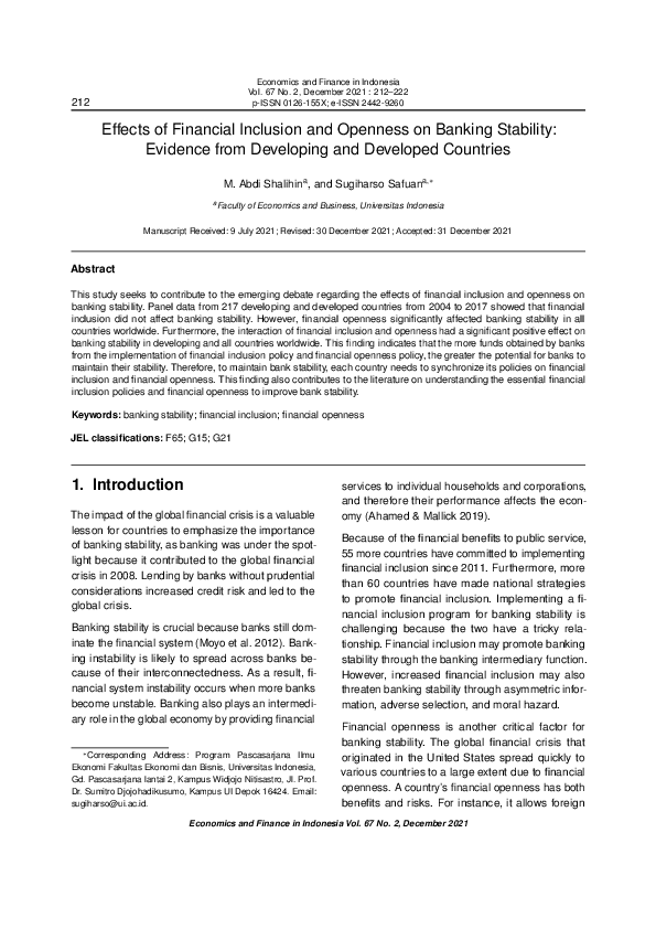 (PDF) Effects of Financial Inclusion and Openness on Banking Stability ...