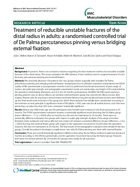 (PDF) Treatment of reducible unstable fractures of the distal radius in adults: a randomised ...