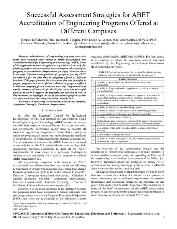 (PDF) Successful Assessment Strategies for ABET Accreditation of ...