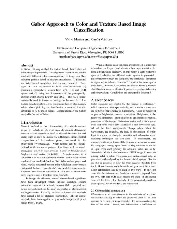 Pdf Gabor Approach To Color And Texture Based Image Classification
