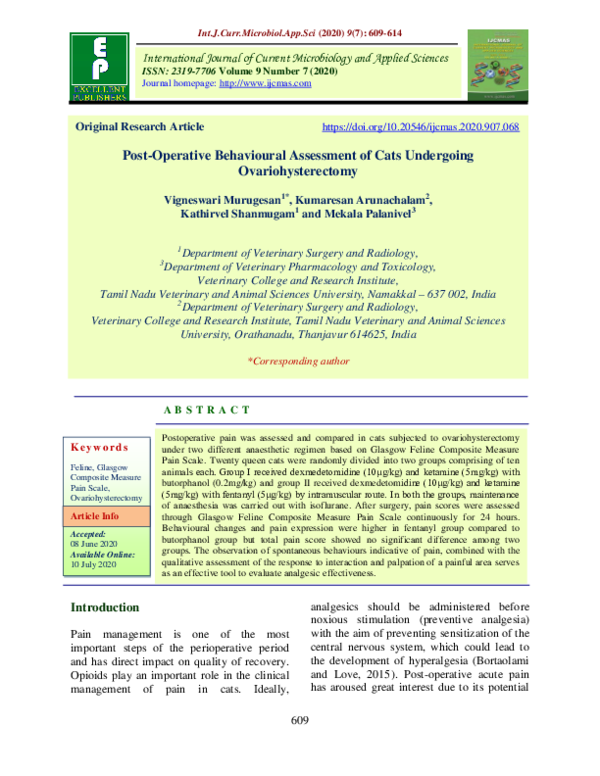 (PDF) Post-Operative Behavioural Assessment of Cats Undergoing ...