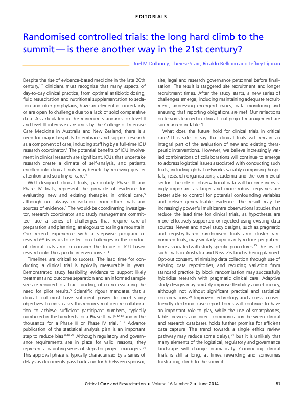 (PDF) Randomised controlled trials: the long hard climb to the summit-is there another way in ...