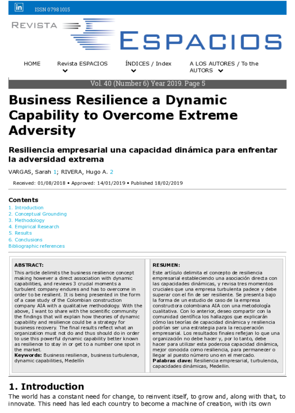 (PDF) Business Resilience a Dynamic Capability to Overcome Extreme ...