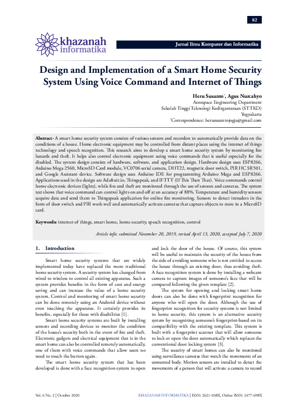 Pdf Design And Implementation Of A Smart Home Security System Using