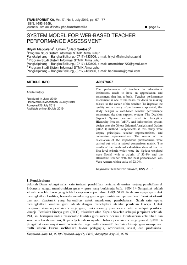 (PDF) System Model for Web-Based Teacher Performance Assessment | Hadi Santoso - Academia.edu