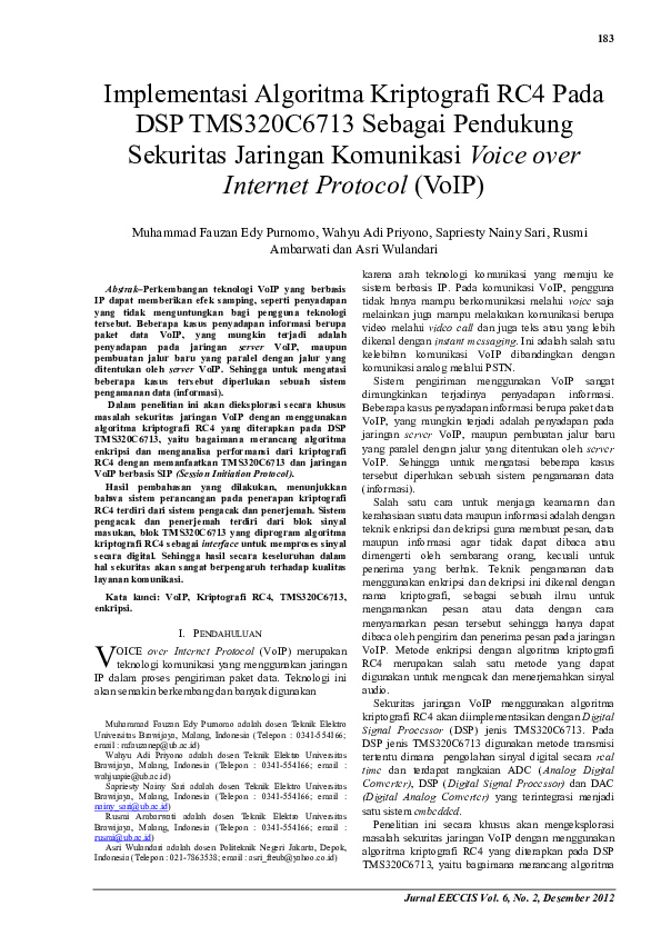 Pdf Implementasi Algoritma Kriptografi Rc4 Pada Dsp Tms320c6713