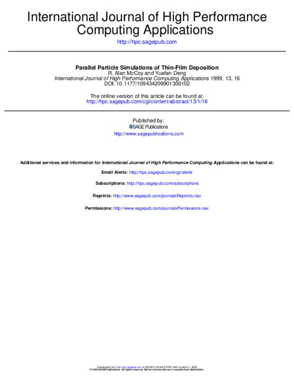 (PDF) Parallel Particle Simulations of Thin-Film Deposition