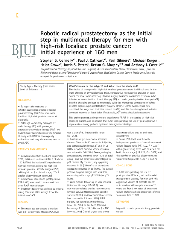 (PDF) Robotic Radical Prostatectomy as the Initial Step in Multimodal ...