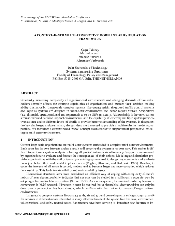 Pdf Multi Perspective Modeling Framework For Complex Systems