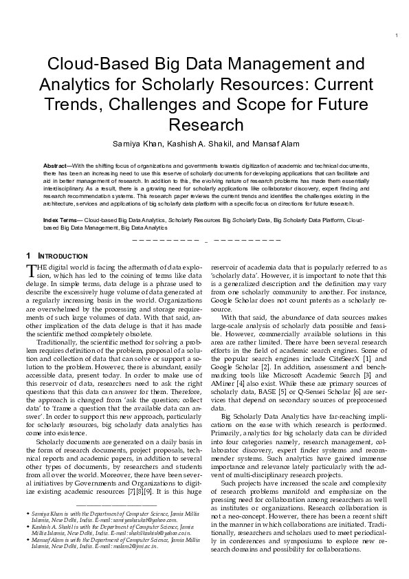 (PDF) Cloud-Based Big Data Management and Analytics for Scholarly Resources: Current Trends ...
