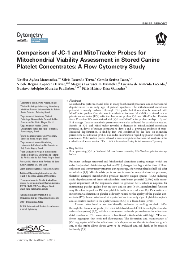 (PDF) Comparison of JC‐1 and MitoTracker probes for mitochondrial ...