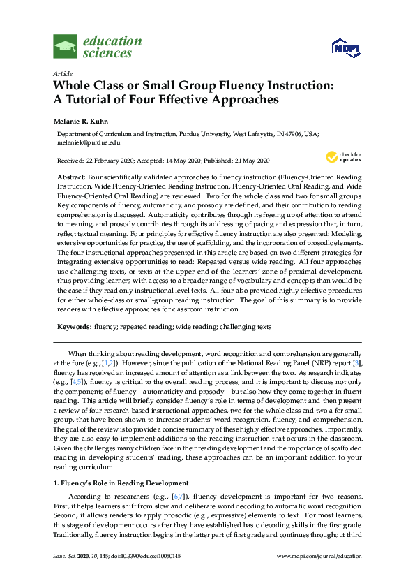 (PDF) Whole Class or Small Group Fluency Instruction: A Tutorial of ...