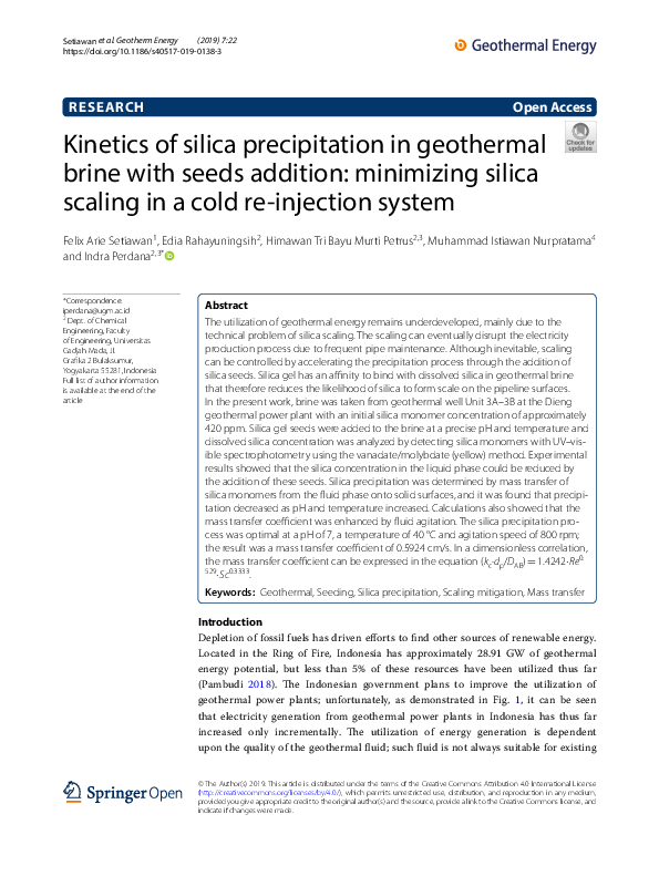 (PDF) Kinetics of silica precipitation in geothermal brine with seeds ...