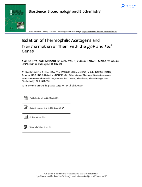 (PDF) Isolation of thermophilic acetogens and transformation of them with the pyrF and kan(r) genes