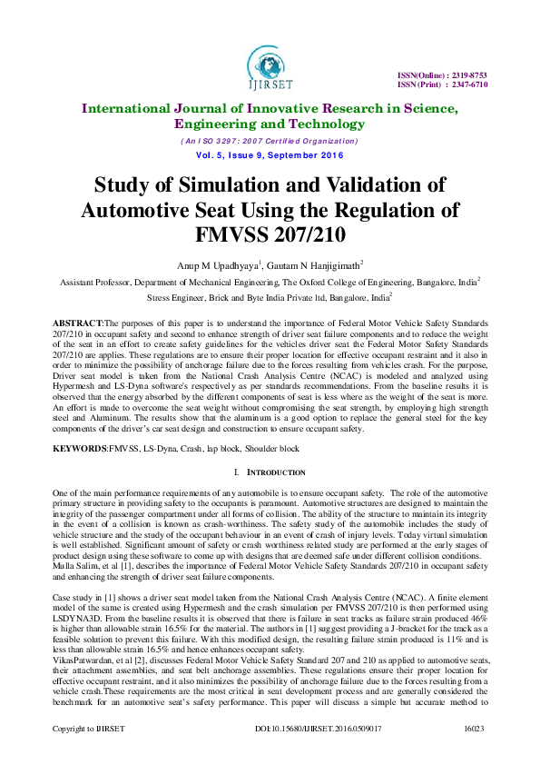 (PDF) Study of Simulation and Validation of Automotive Seat Using the ...