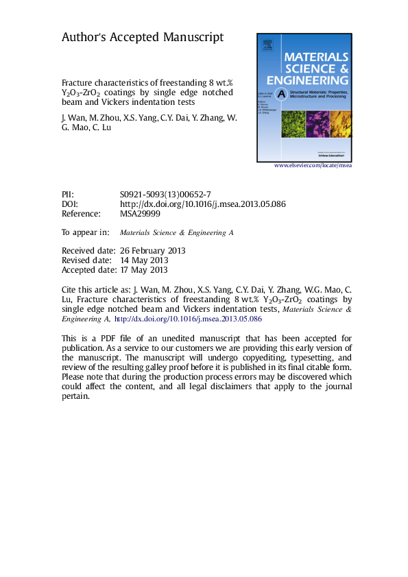 (PDF) Fracture characteristics of freestanding 8wt% Y2O3–ZrO2 coatings ...
