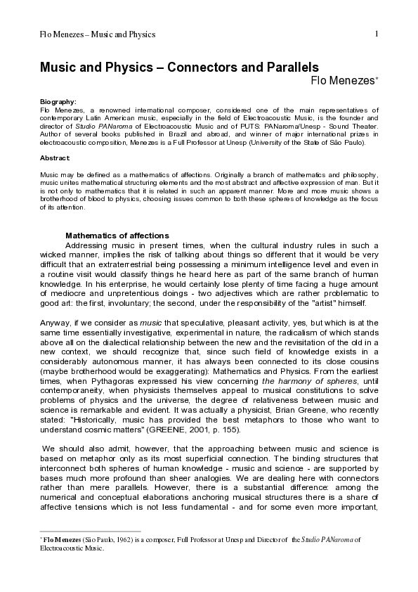(PDF) Music and Physics – Connectors and Parallels