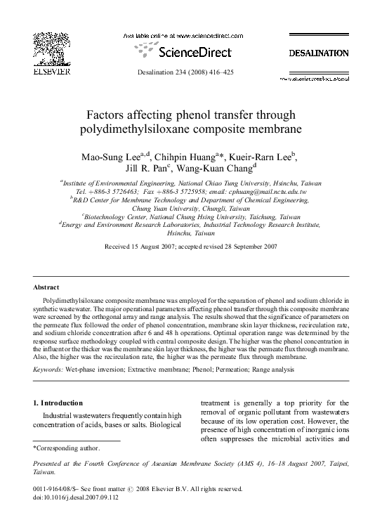 (PDF) Factors affecting phenol transfer through polydimethylsiloxane ...