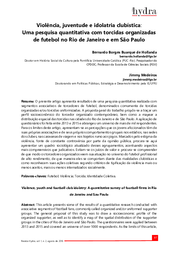(PDF) Violência, juventude e idolatria clubística: Uma pesquisa ...