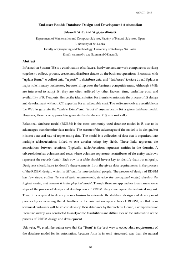 (PDF) End-user Enable Database Design and Development Automation