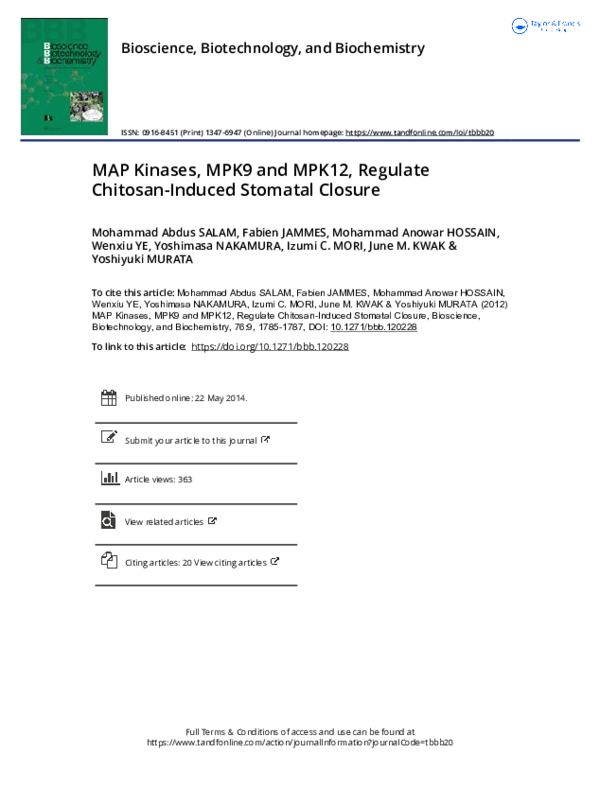 (PDF) MAP Kinases, MPK9 and MPK12, Regulate Chitosan-Induced Stomatal Closure | Dr. Mohammad ...