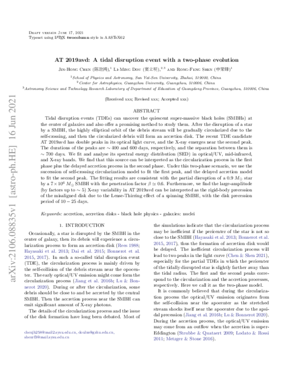 (PDF) AT 2019avd: A Tidal Disruption Event with a Two-phase Evolution