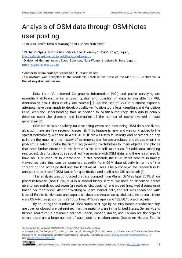 (PDF) Analysis of OSM data through OSM-Notes user posting