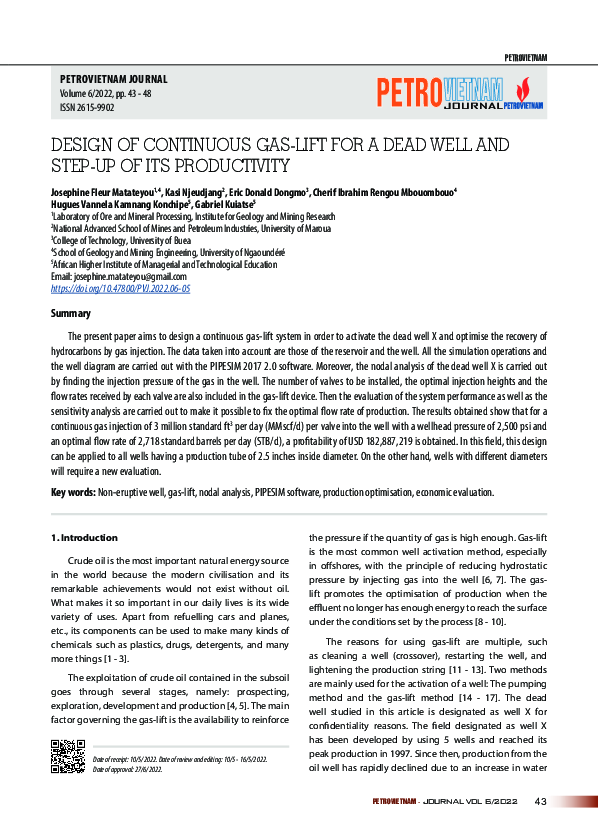 (PDF) Design of continuous gas-lift for a dead well and step-up of its ...