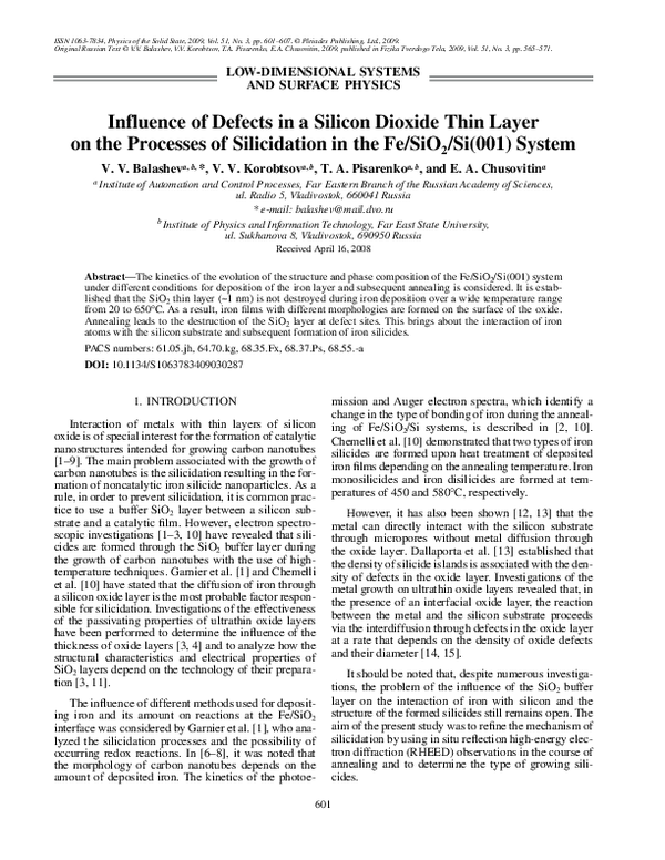 (PDF) Influence of defects in a silicon dioxide thin layer on the processes of silicidation in ...
