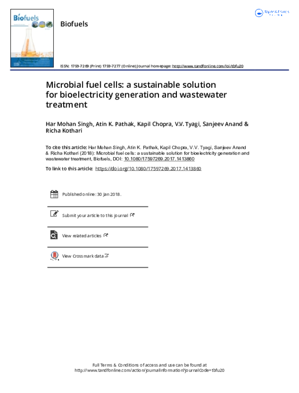 (PDF) Microbial fuel cells: a sustainable solution for bioelectricity generation and wastewater ...