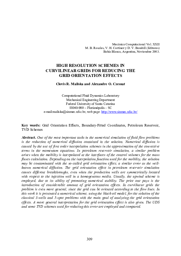 Pdf High Resolution Schemes In Curvilinear Grids For Reducing The