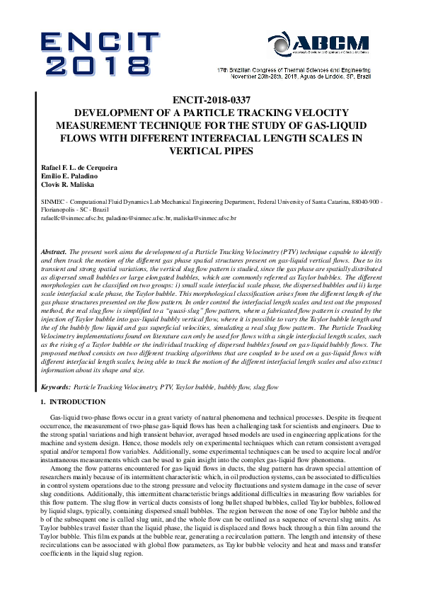 (PDF) Development of a Particle Tracking Velocity Measurement Technique for the Study of Gas ...