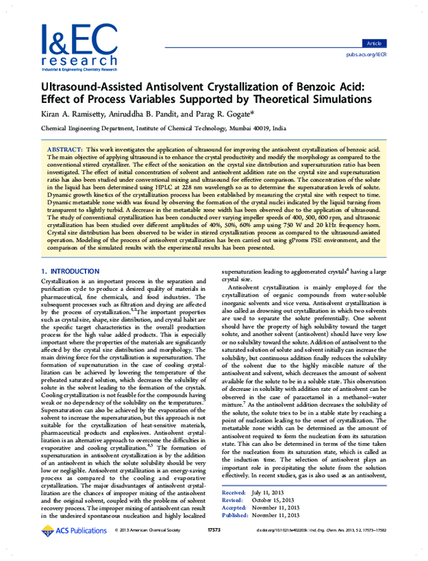 (PDF) Ultrasound-Assisted Antisolvent Crystallization of Benzoic Acid ...