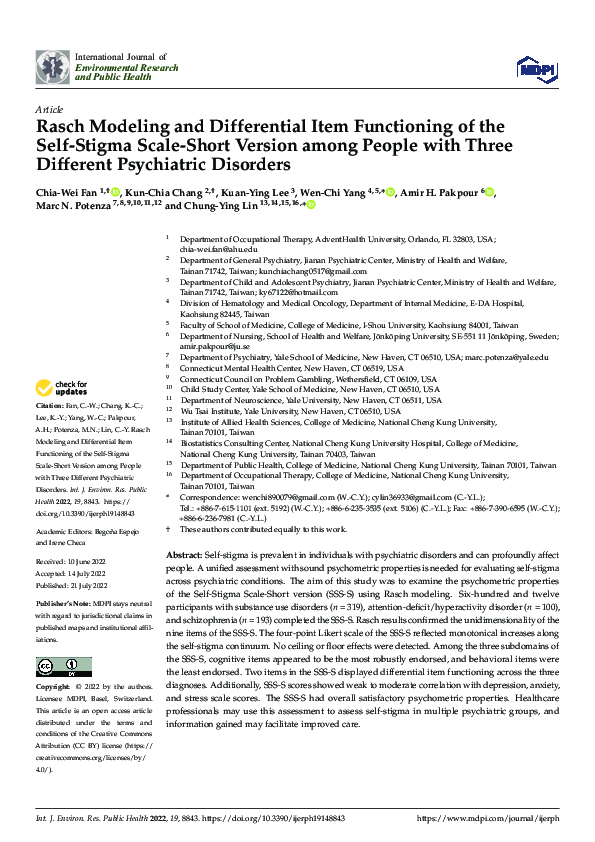 (PDF) Rasch Modeling and Differential Item Functioning of the Self-Stigma Scale-Short Version ...