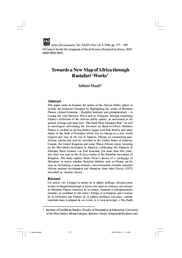 (PDF) Towards a New Map of Africa through Rastafari ‘Works’
