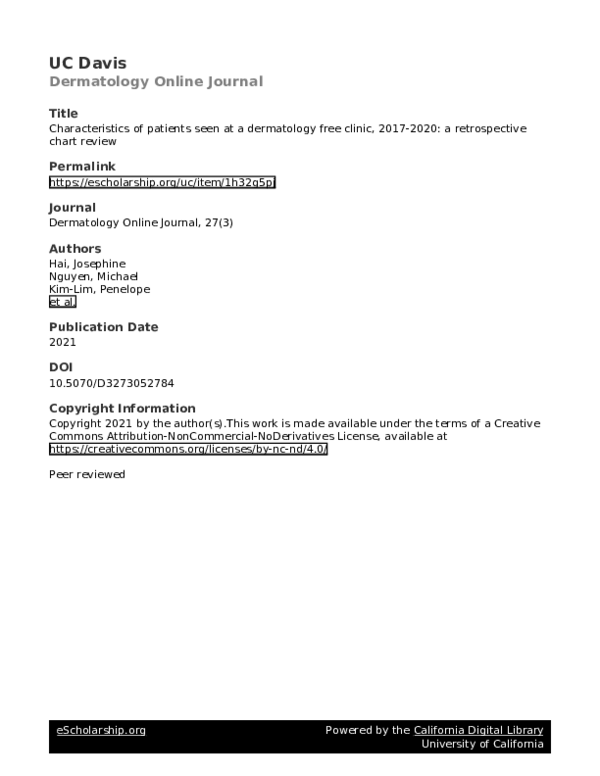(PDF) Characteristics of patients seen at a dermatology free clinic ...