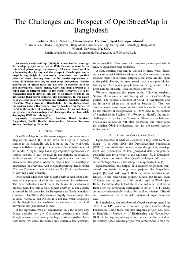 (PDF) The challenges and prospect of OpenStreetMap in Bangladesh